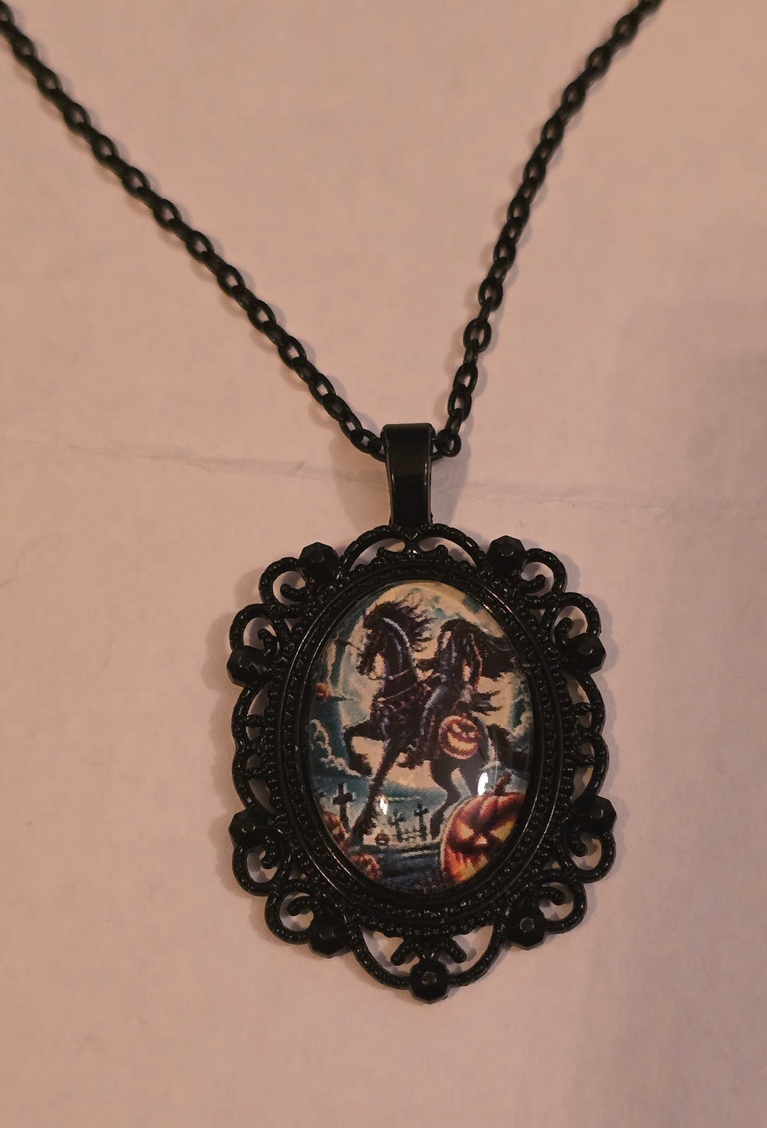 Halloween Headless Horseman Glass Cameo Necklace - Etsy