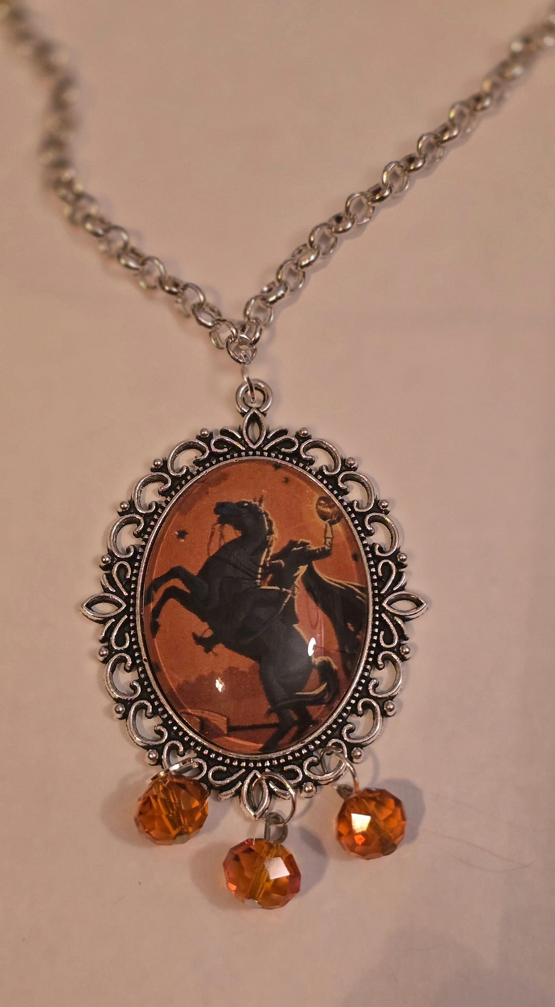 Halloween Headless Horseman Glass Cameo Necklace - Etsy