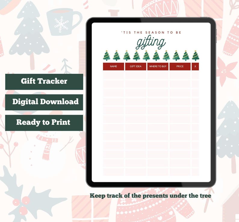 Printable Christmas Gift Tracker Christmas Gift List Downloadable ...