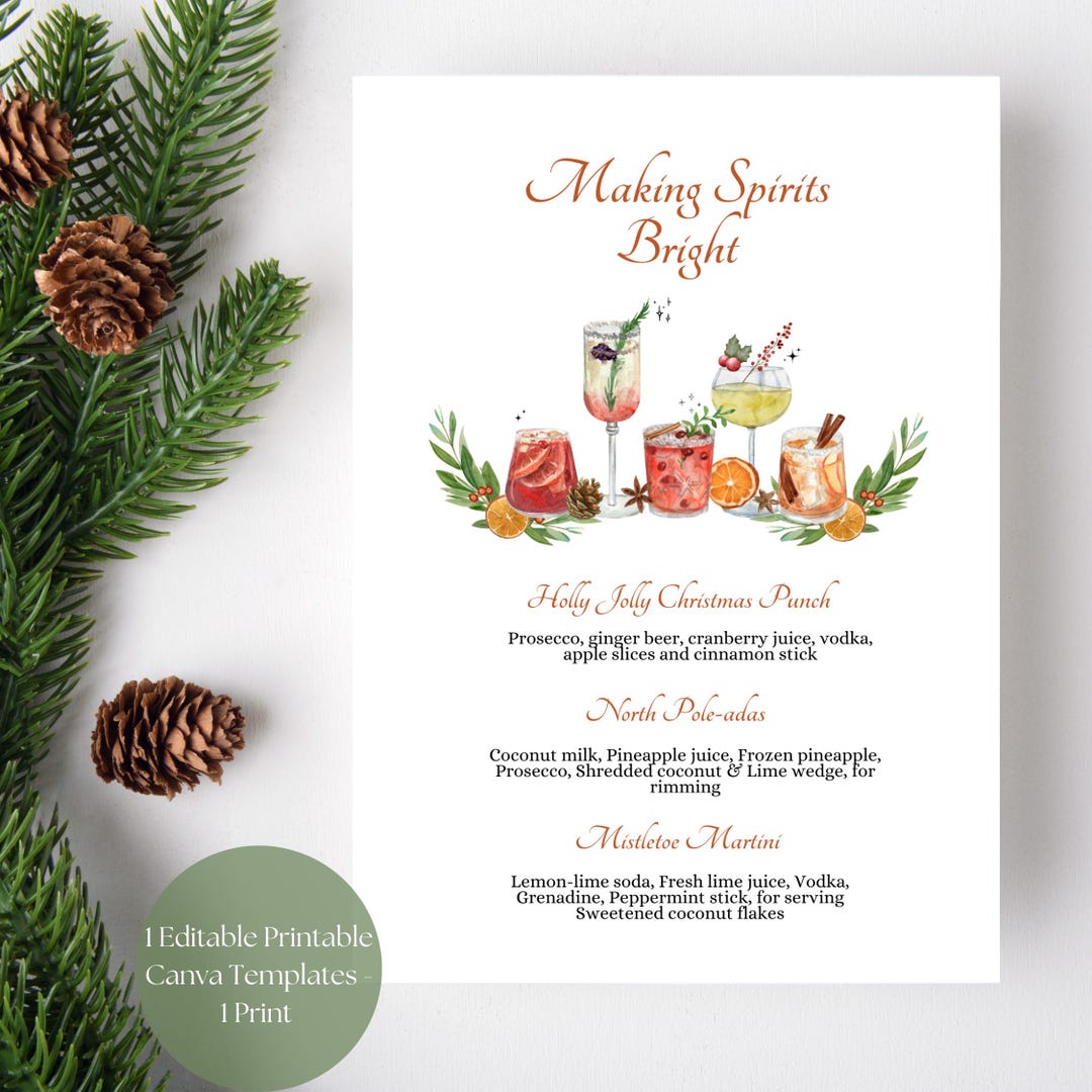 Holiday Cocktail Party Menu, Christmas Cocktail Party Menu, Editable ...