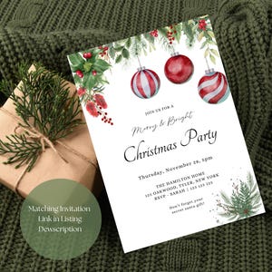 Editable Christmas Menu, Festive Menu, Red Ornaments Christmas Menu ...