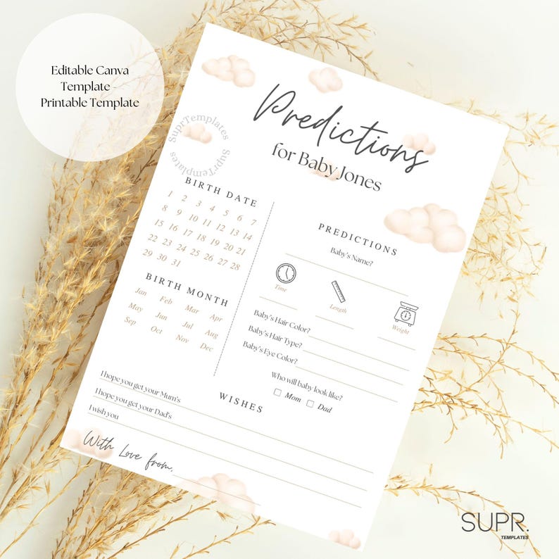 Baby Predictions Game: Baby Shower Guess Cards, Gender Neutral Activity ...