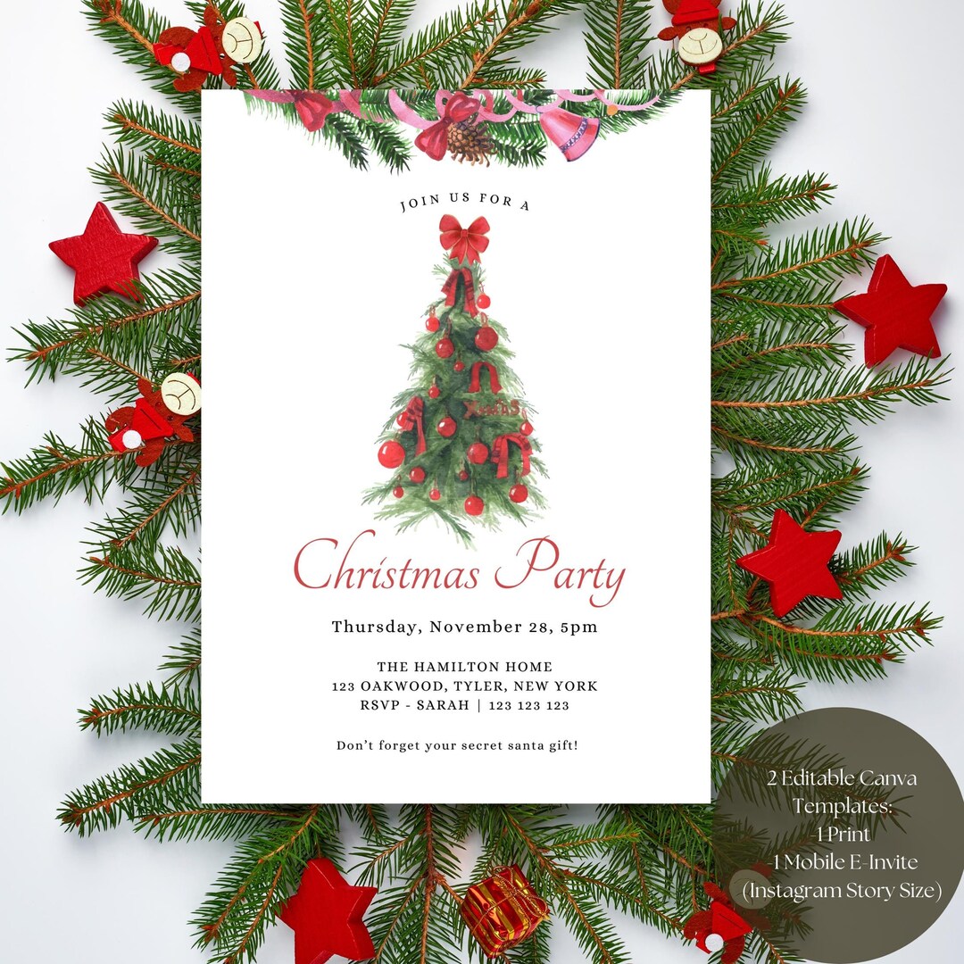 Editable Christmas Party Invitation, Holiday Party Invite, Christmas ...