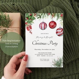 Editable Christmas Menu, Festive Menu, Red Ornaments Christmas Menu ...