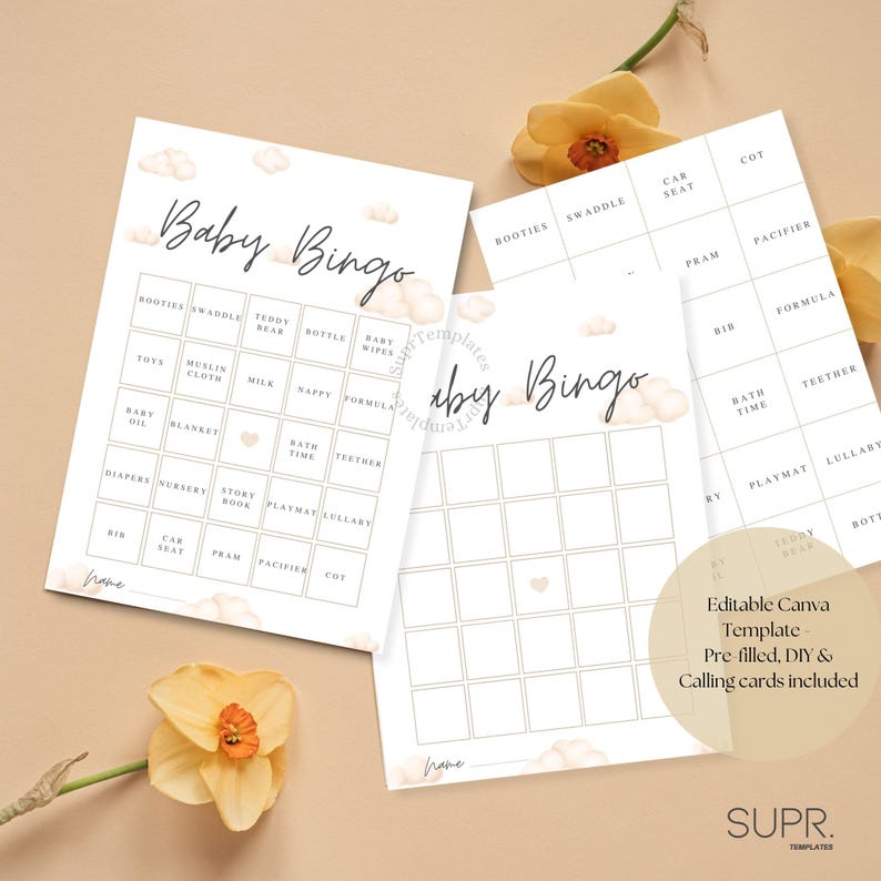 Baby Shower Bingo Game: Filled Cards, Blank DIY & Calling Cards, Gender ...