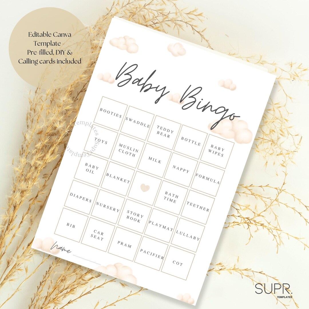 Baby Shower Bingo Game: Filled Cards, Blank DIY & Calling Cards, Gender ...