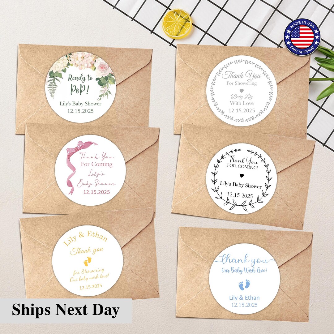 Baby Shower Thank You Stickers, Baby Shower Favor Labels, Botanical ...