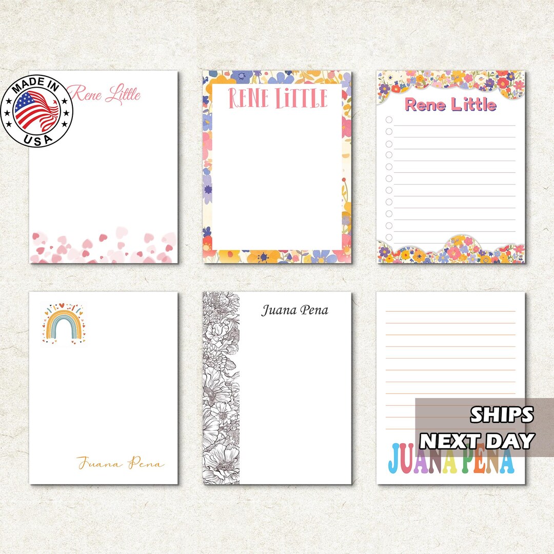 Personalized Name Notepads/customized Notepads/cute Stationery/floral ...