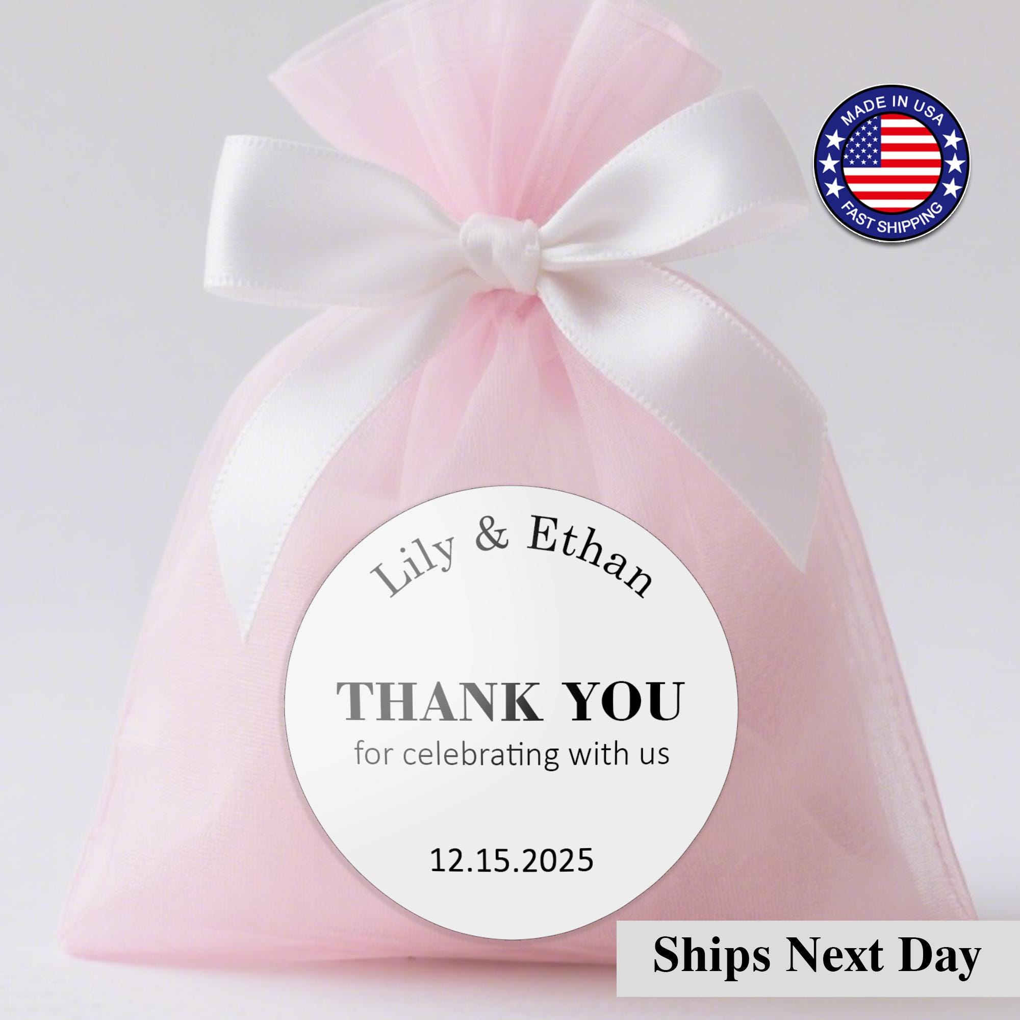 108 BULK Thank You Labels, Elegant Personalized Wedding Couple Name ...