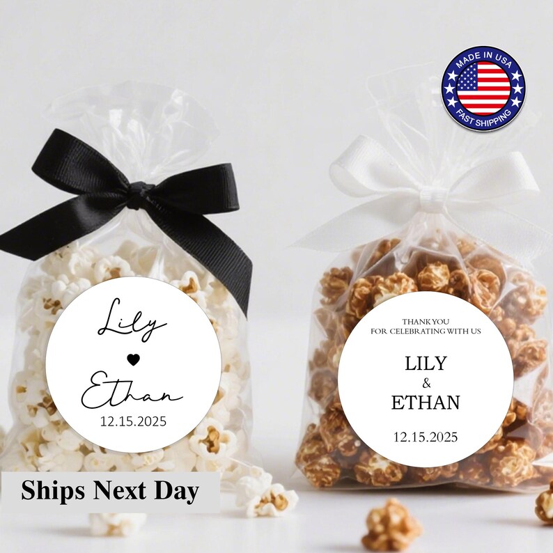 108 BULK Thank You Labels, Elegant Personalized Wedding Couple Name ...