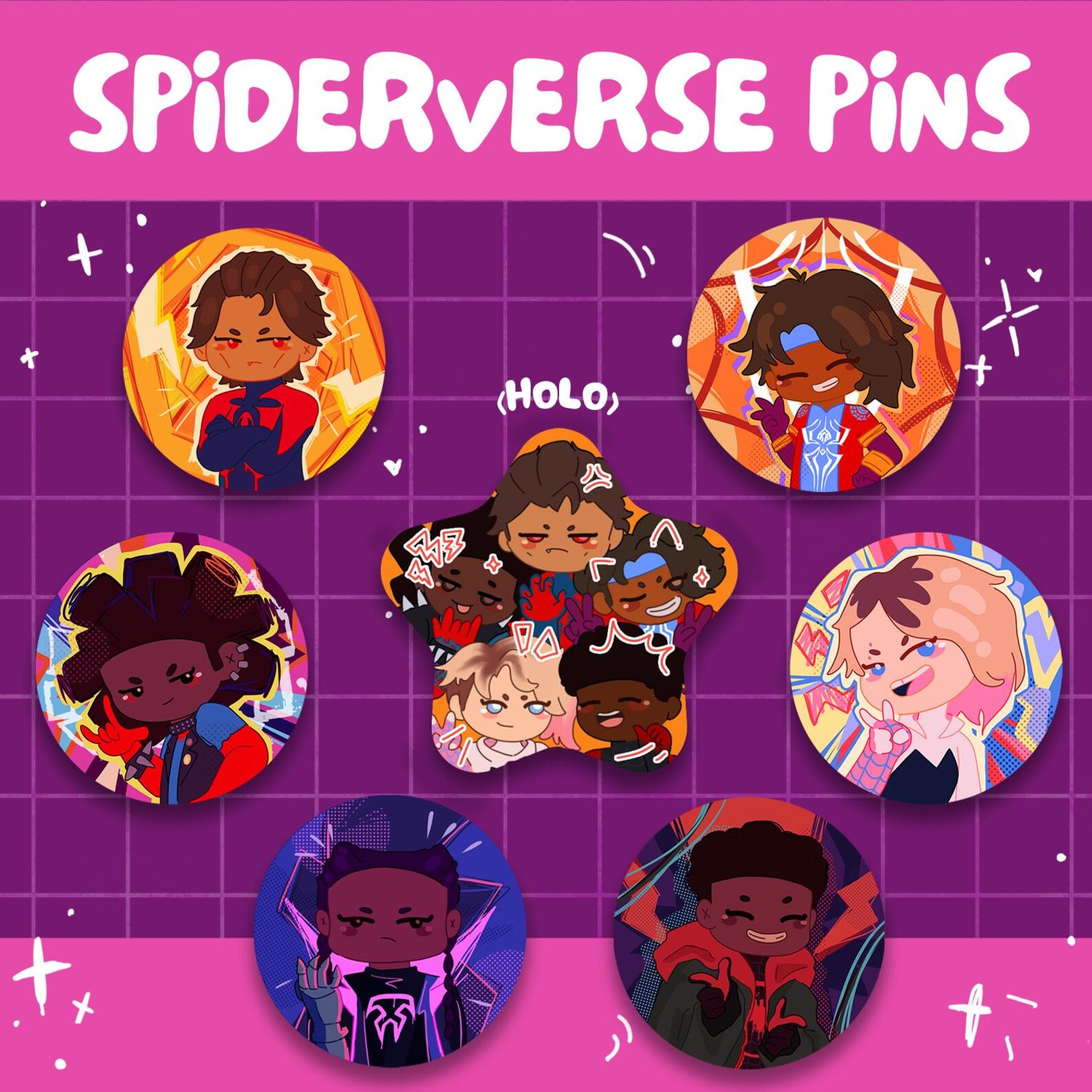 Spider-man Across the Spiderverse Atsv 1.75" Round Button Pins and Star ...