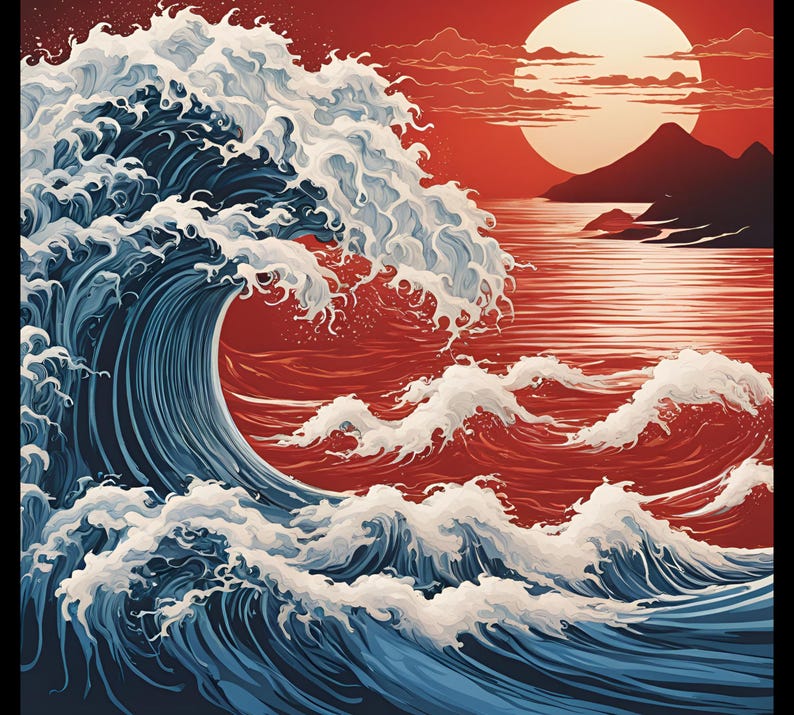 Wave, Water, Ocean, Sea, Beach, Chinese, Japan, Japanese - Etsy