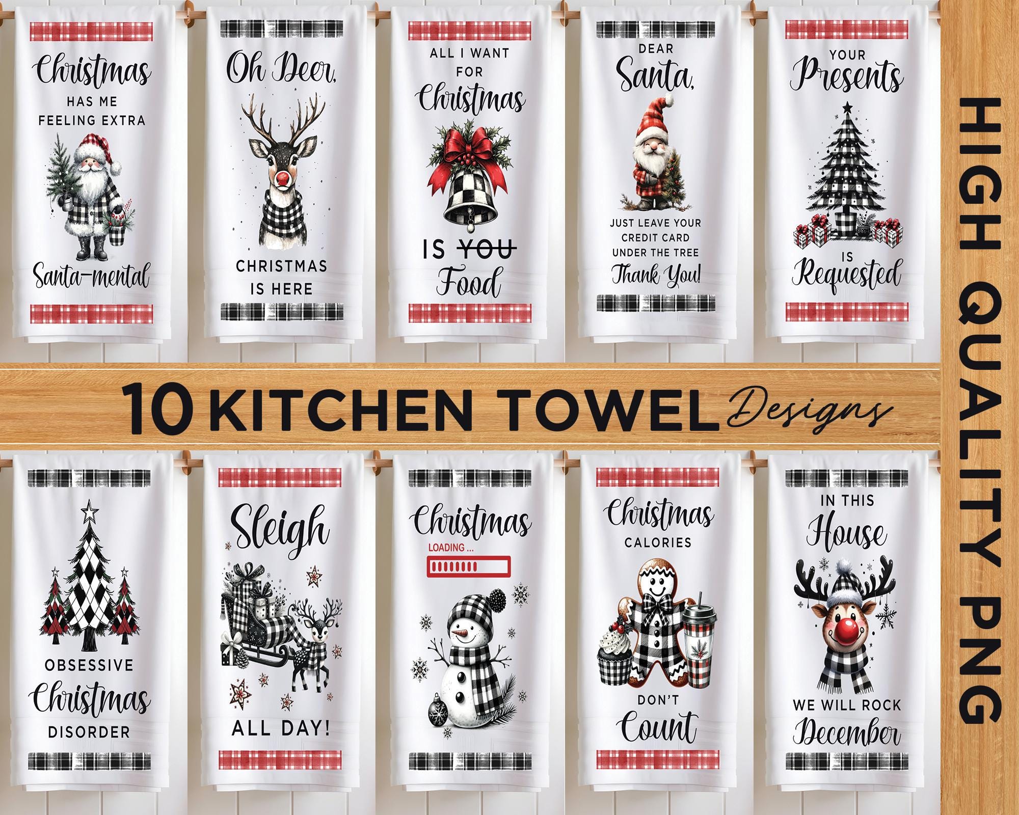 Funny Christmas Kitchen Towel Sublimation Designs Kitchen Towels PNG ...