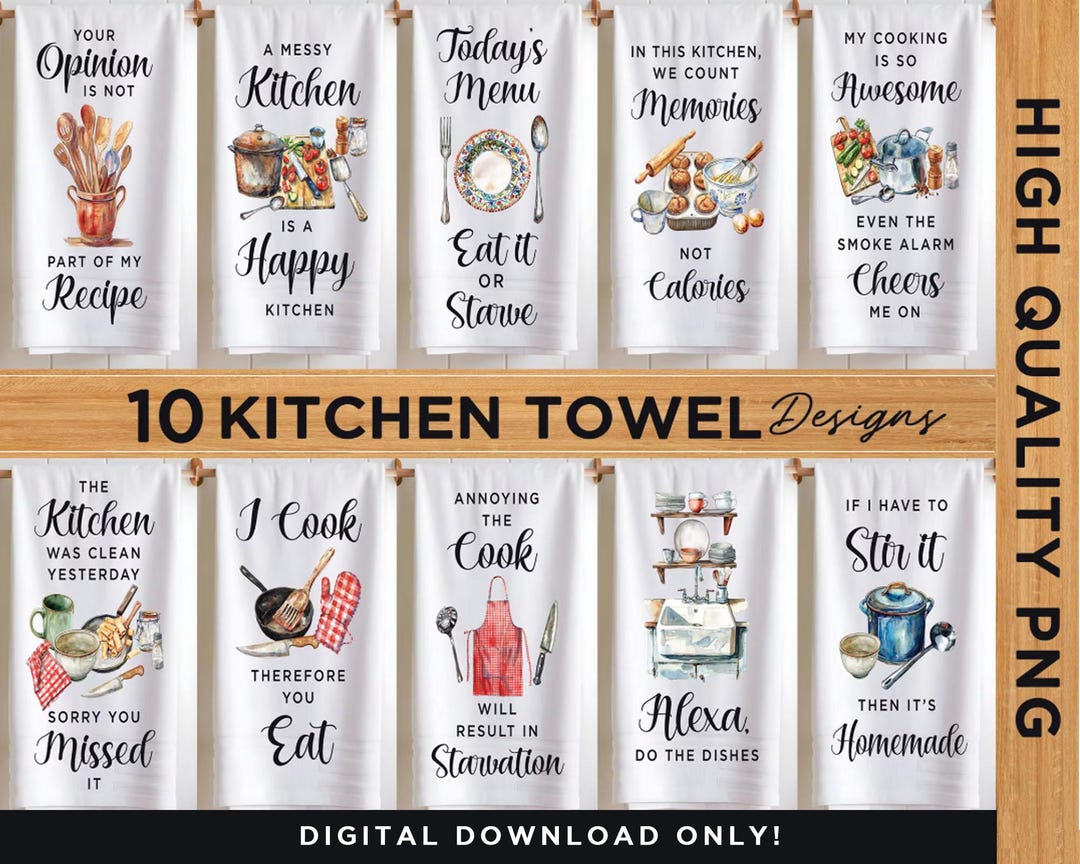 Funny Kitchen Towel Sublimation Bundle | Kitchen Towels PNG Design ...