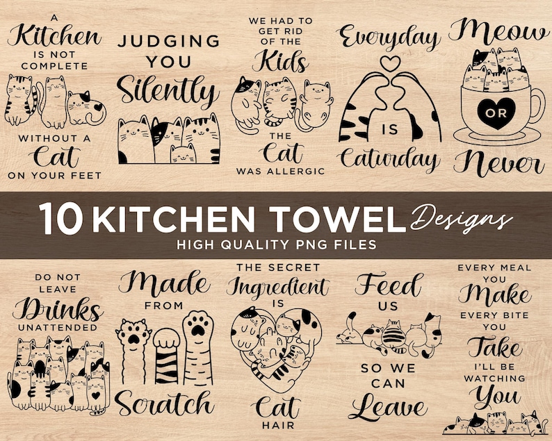 Funny Cat Themed Kitchen Towel Sublimation Bundle, Kitchen Towel ...