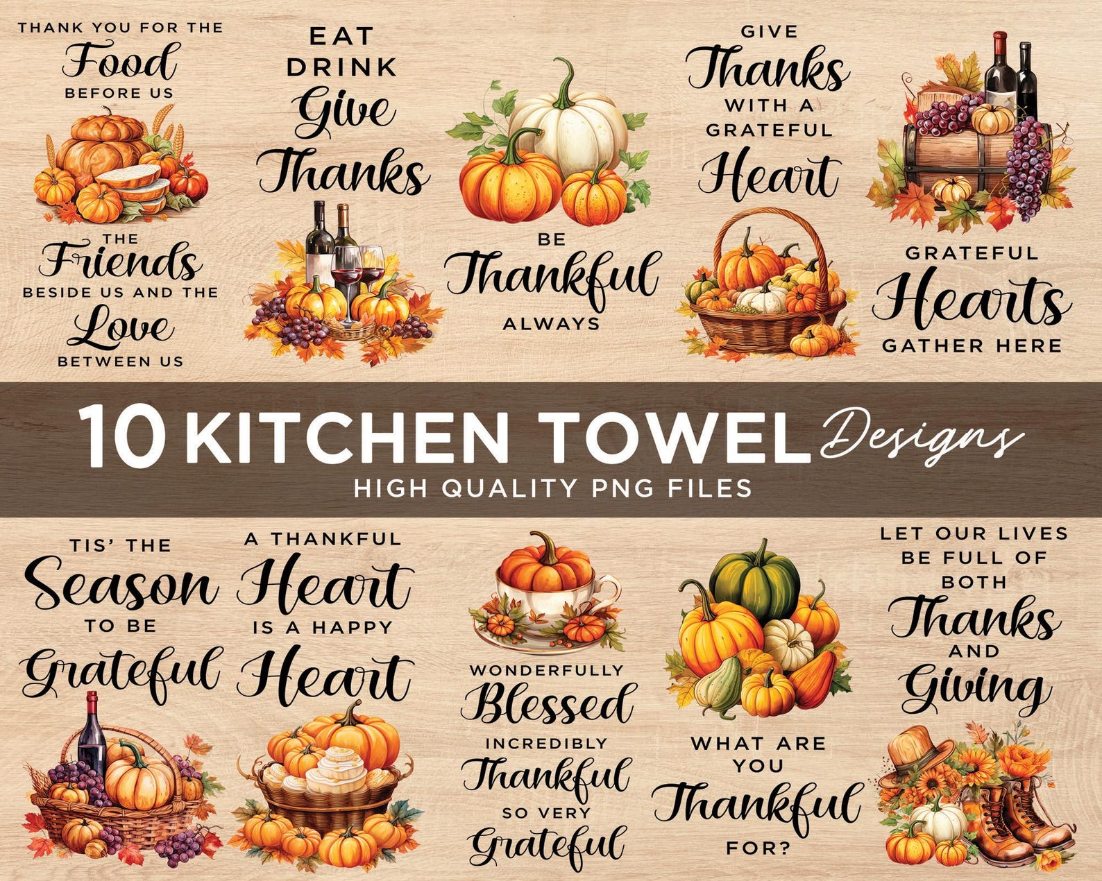 Thanksgiving Kitchen Towel Sublimation Bundle | Thankful Blessed ...