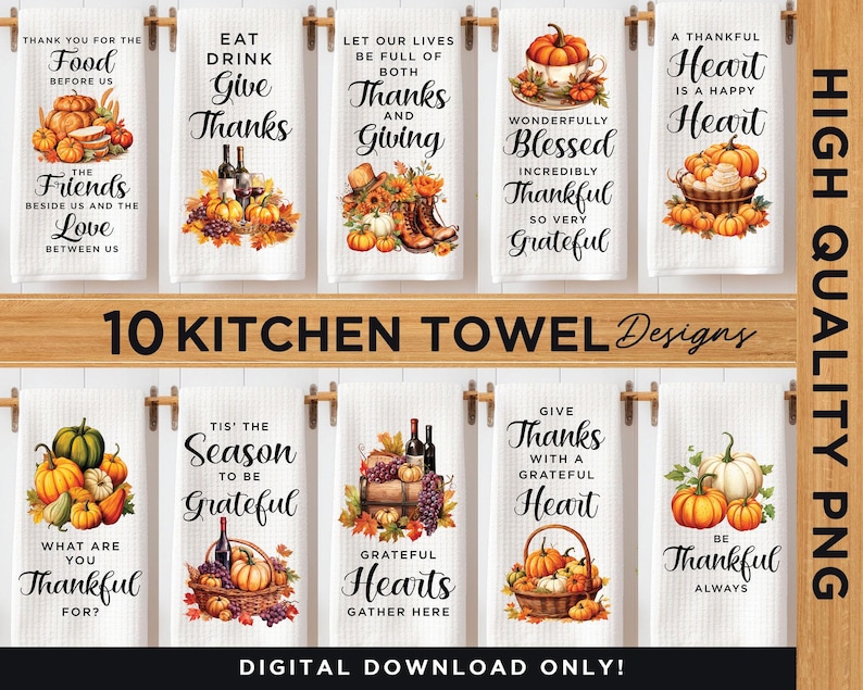 Thanksgiving Kitchen Towel Sublimation Bundle | Thankful Blessed ...