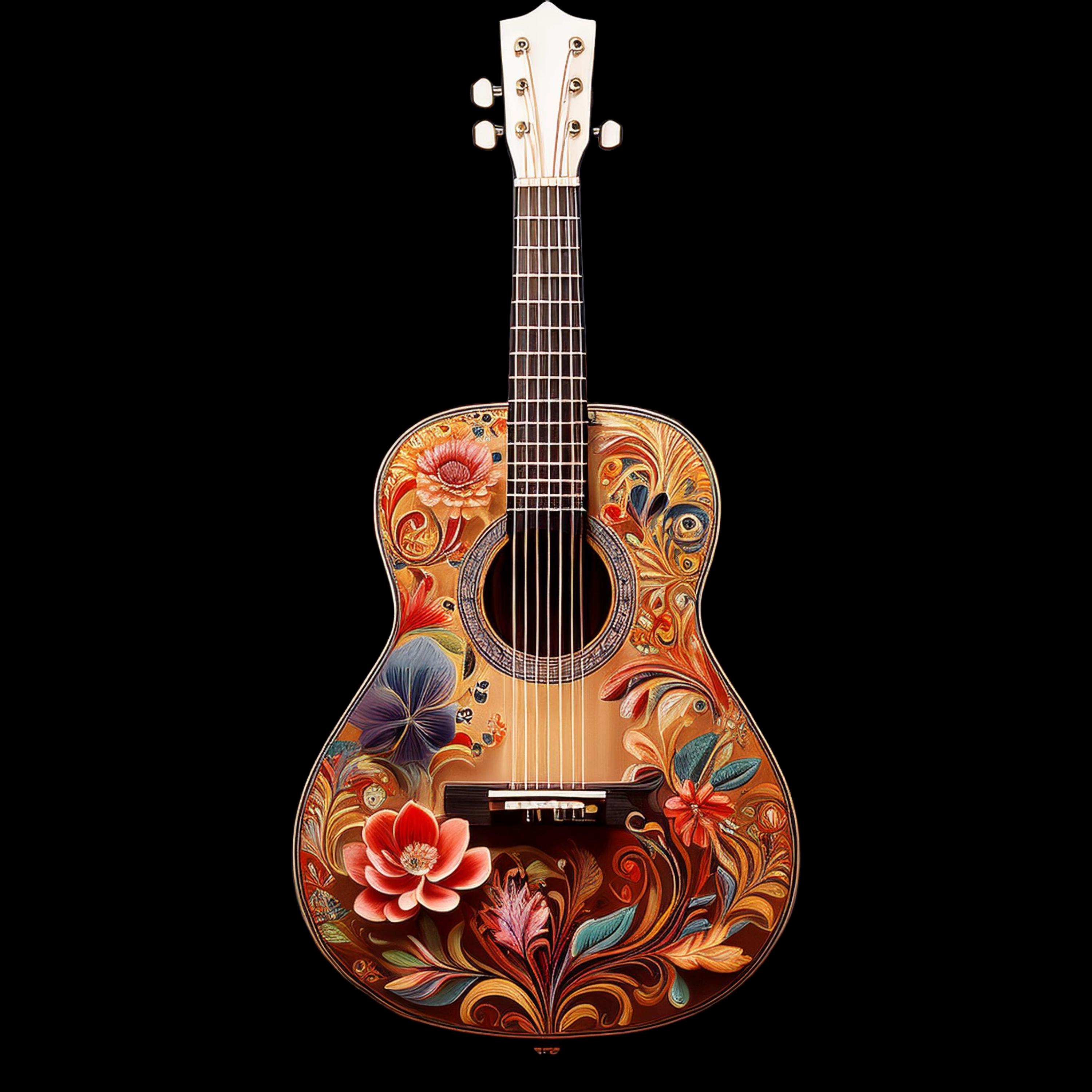 Stunning Acoustic Guitar Design, Intricately Adorned With Floral ...