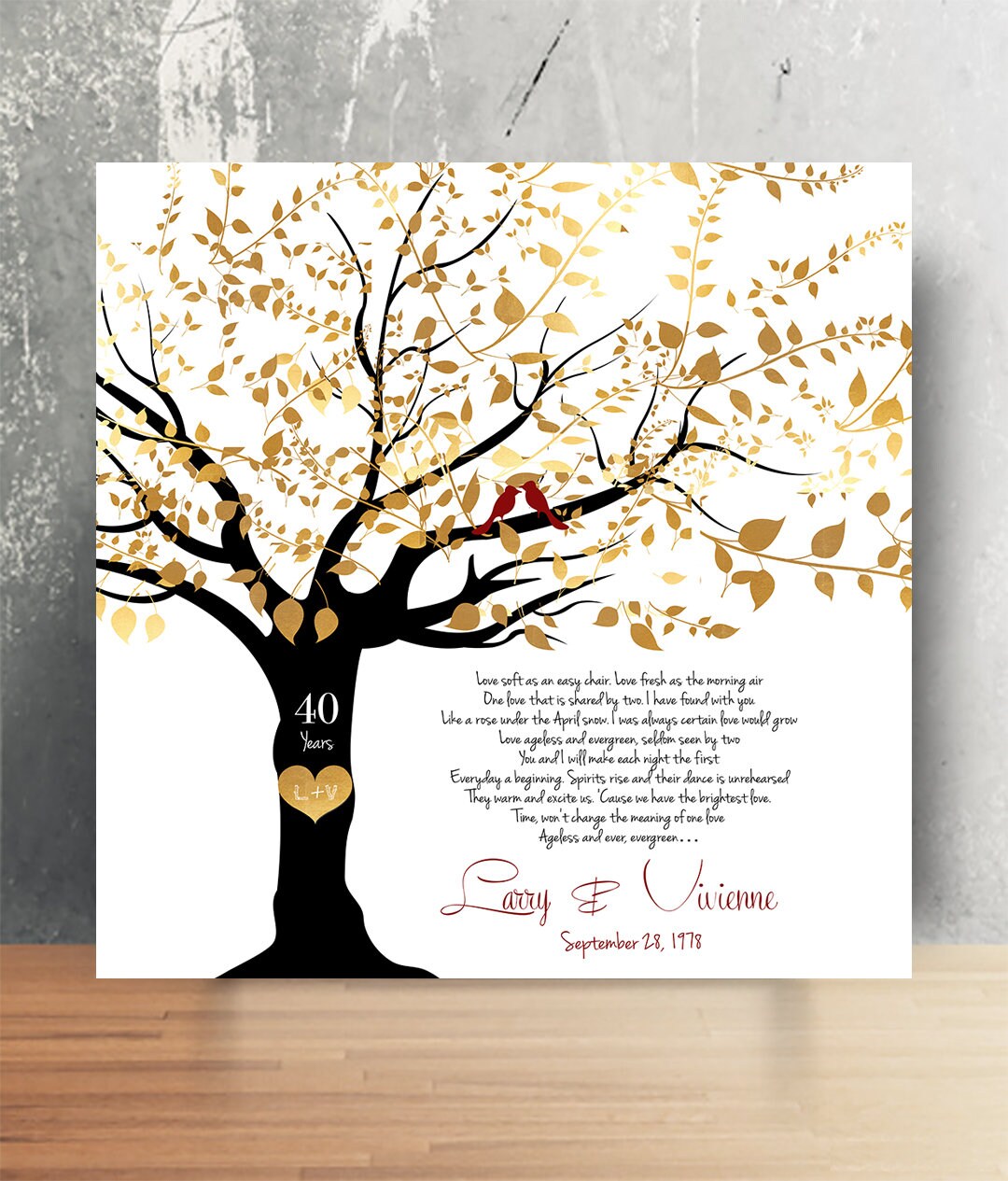 40th Anniversary Gift for Parents Song Lyrics Art Tree of Life Family ...