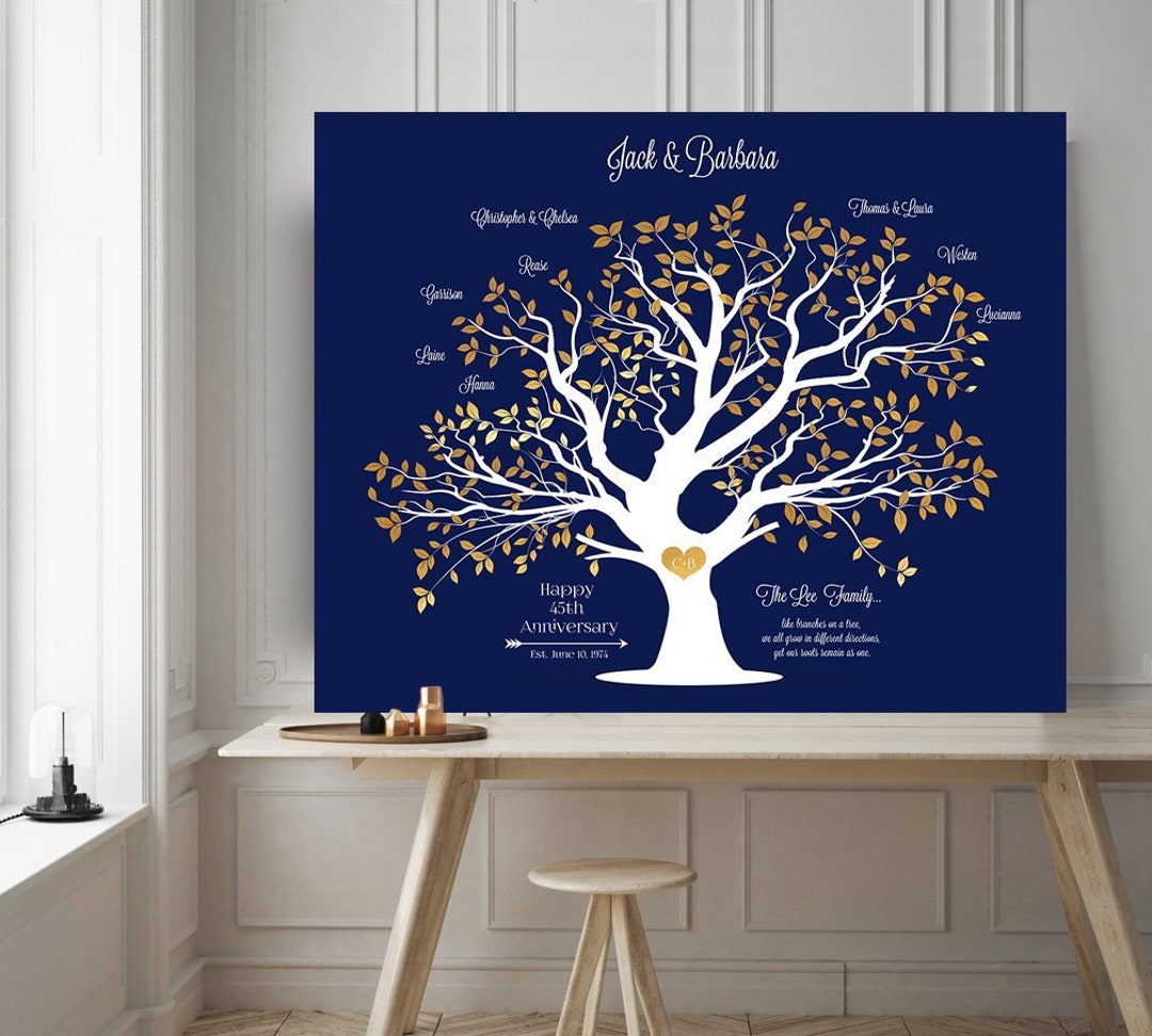 45th Anniversary Gift for Parents Family Tree Art 45 Year Marriage ...