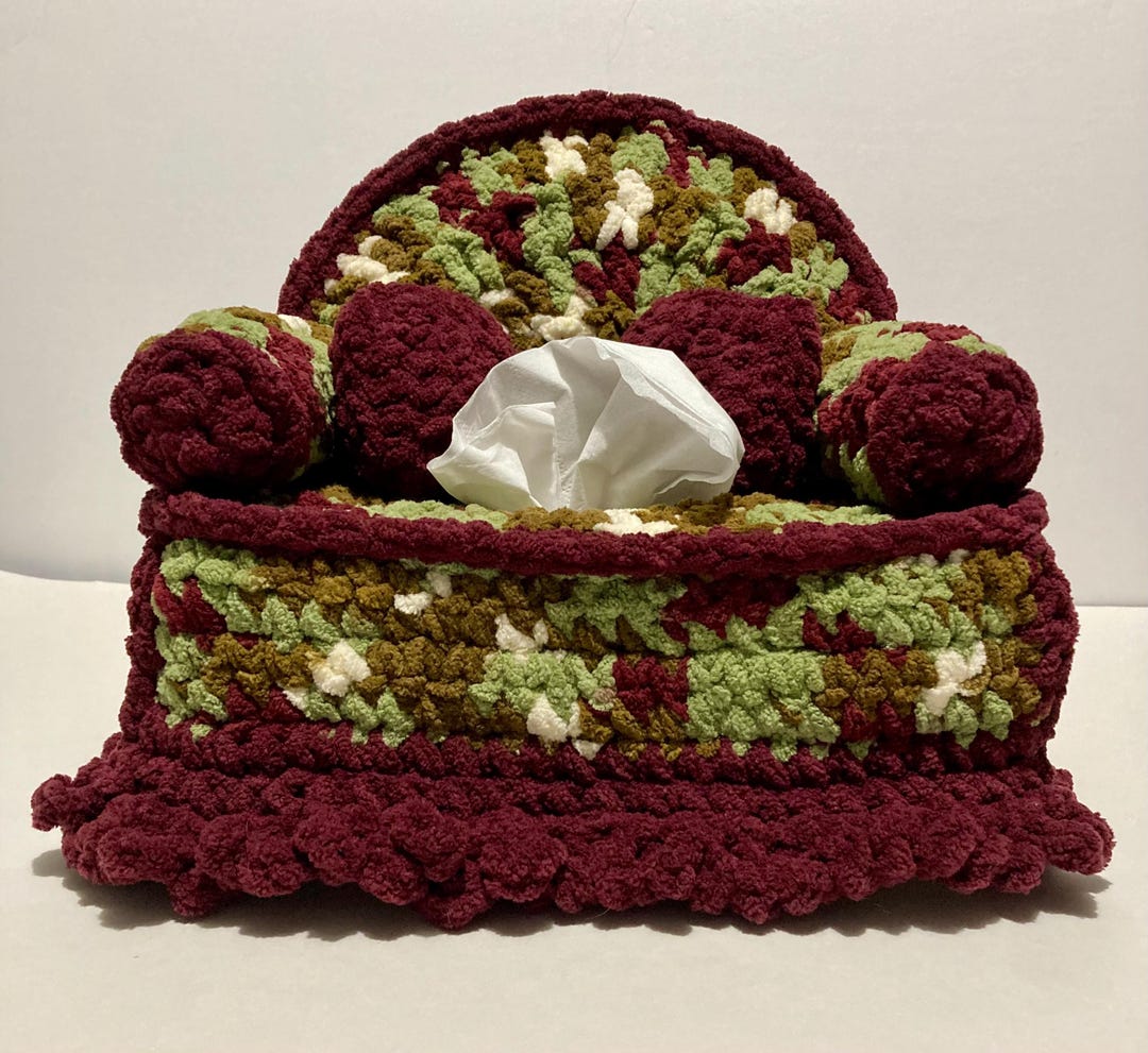 Tissue Box Cover - Couch Burgundy and Green - Etsy