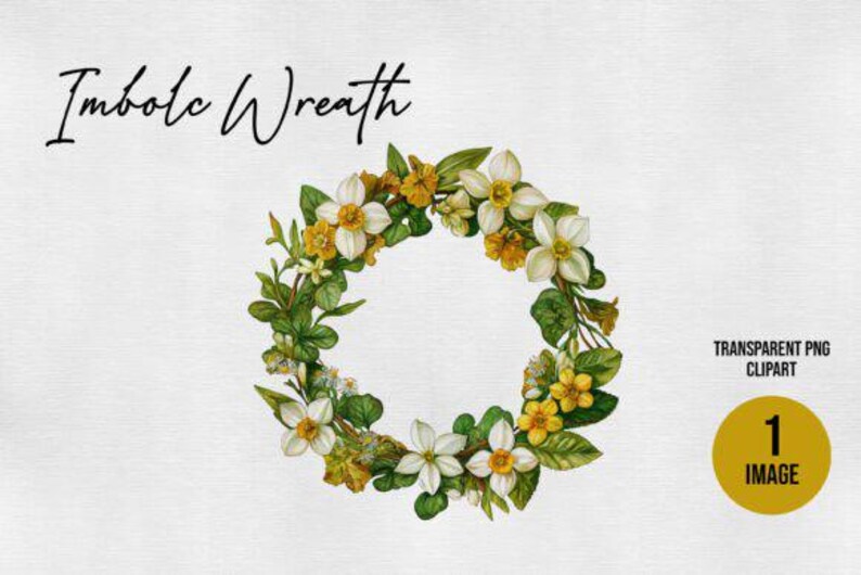 Imbolc Yellow & White Flower Watercolor Wreath Graphic, Digital ...