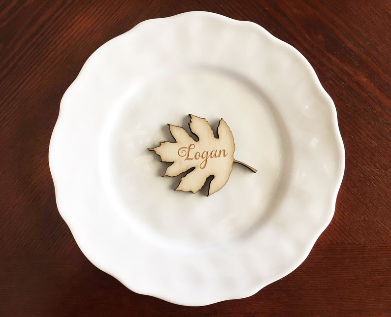 Wood Leaf Engraved Place Cards, Thanksgiving Place Cards, Wood Place ...