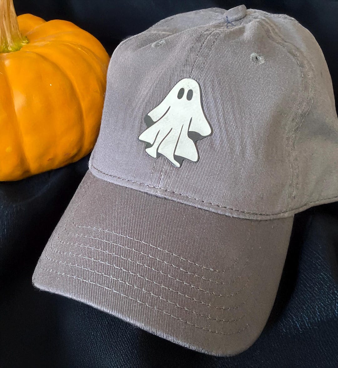 Ghost Cap, Spooky Halloween Baseball Cap, Gray Dad Hat, Cute Ghost ...