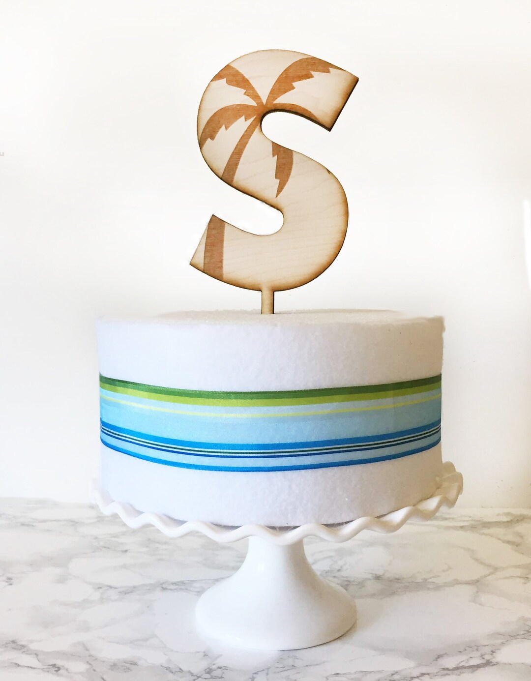 Initial Wood Cake Topper Palm Tree Engraving, Presonalized, Alphabet ...