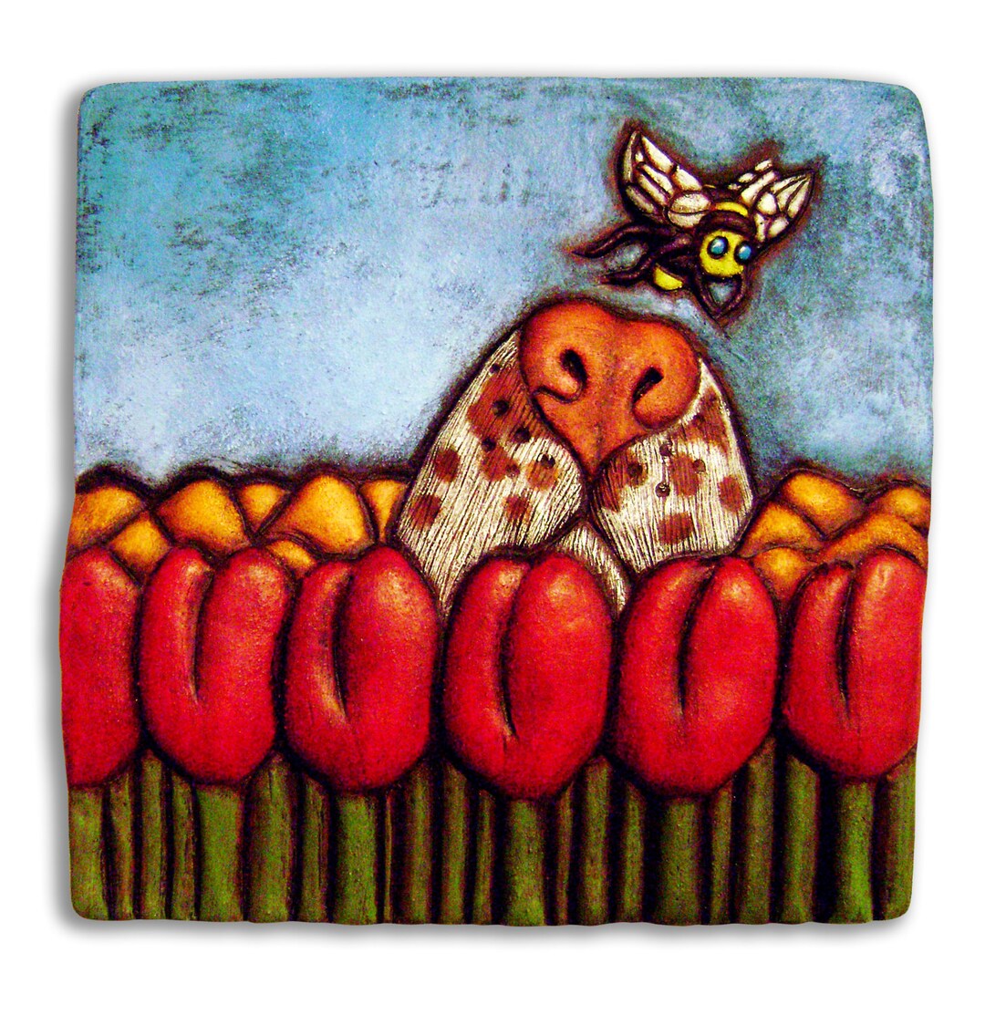 Hand Carved, Art Tile, Painted Ceramic, Wall Sculpture, Earthenware ...