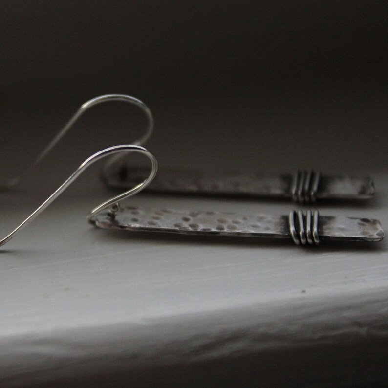 Sterling Silver Rectangle Hammered and Wire Wrapped Earrings - Etsy