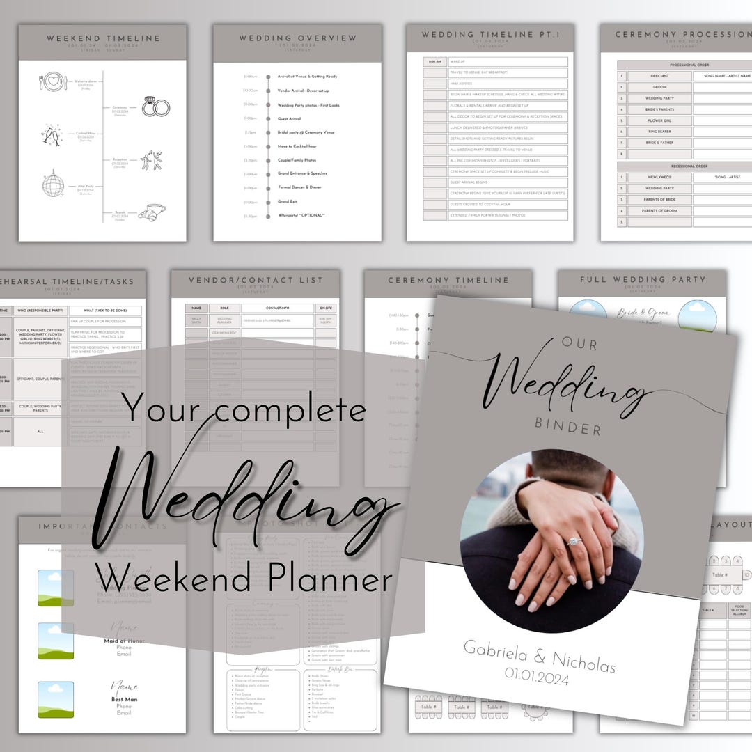 Your Complete Wedding Weekend Binder GREY Printable/shareable Wedding ...