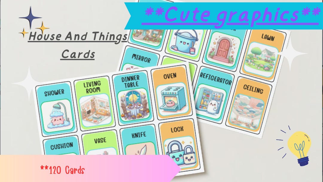120 Cards House and Things Pastel Flash Card Set, Cute Cards for Kids ...
