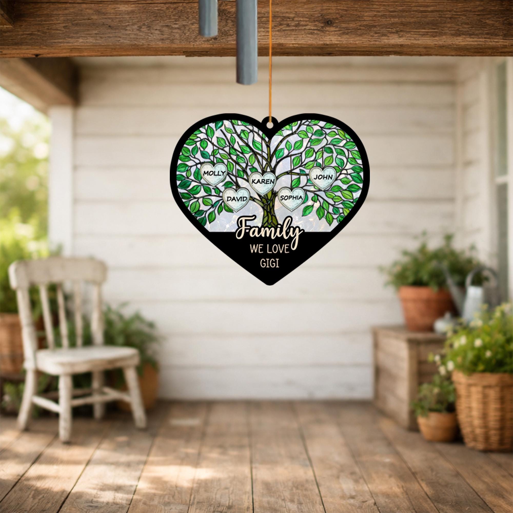 Personalized Family Tree Wind Chime, Heart Family Wind Chime, Custom ...