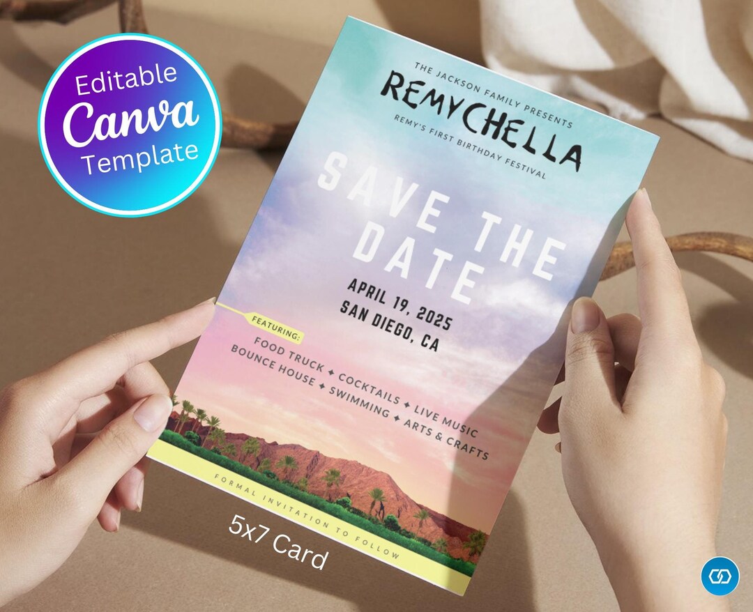 Save the Date Coachella Authentic Design Inspired fully Editable ...