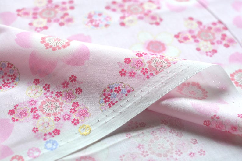 Japanese Sakura Fabric Kimono Inspired Light Pink Metallic Gold Accent ...