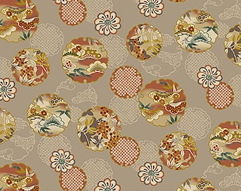Japanese Fabric Quilt Gate Neko Metallic Cat Floral Kimono Prints Black ...