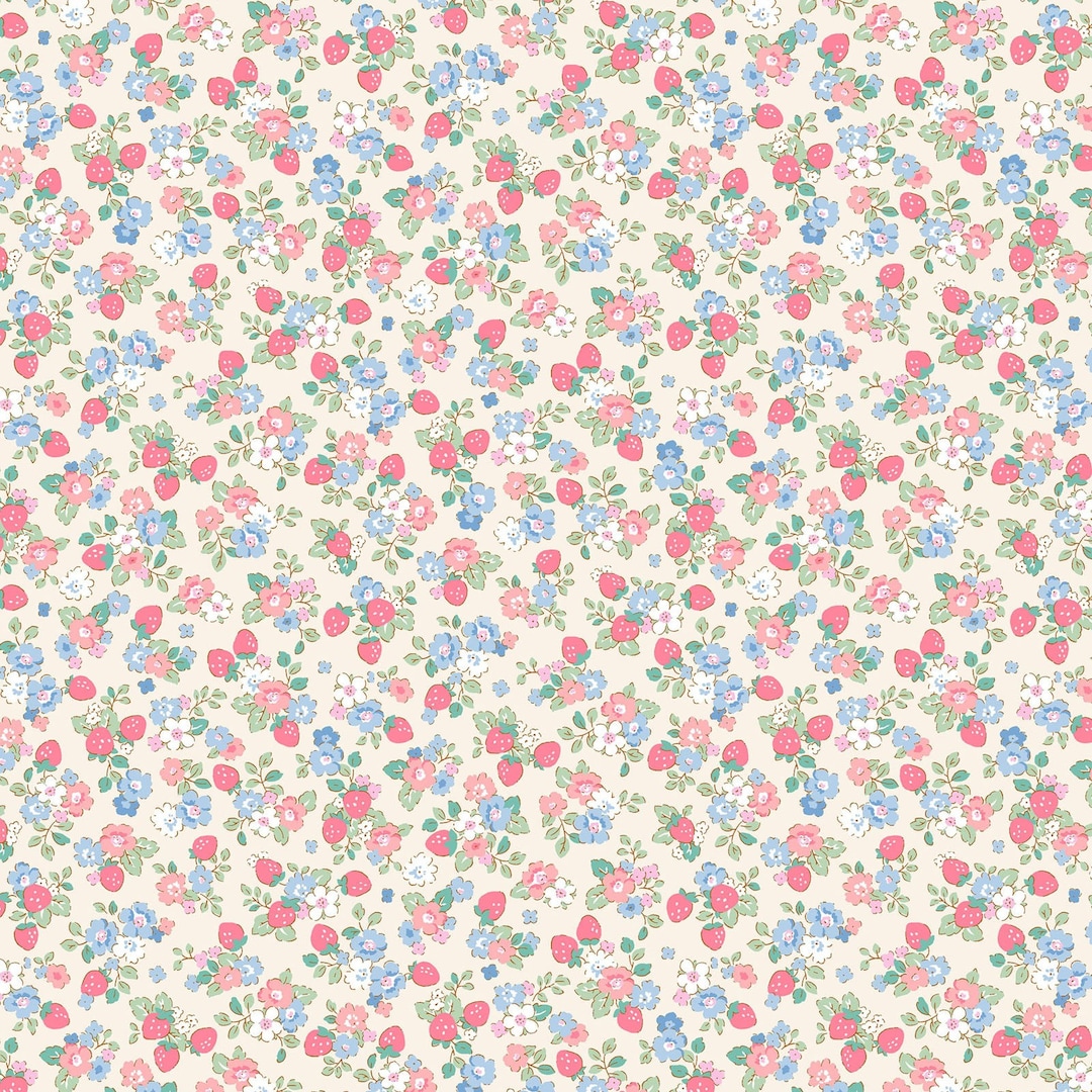 Japanese Fabric Find Me Strawberry Field Cream Broadcloth Cosmo 1B - Etsy