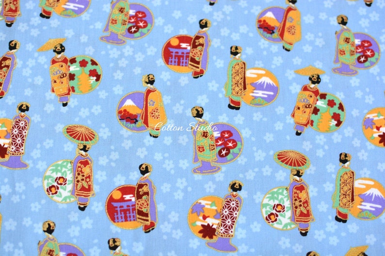 Japanese Fabric Geisha Maiko Sakura Blue - Etsy