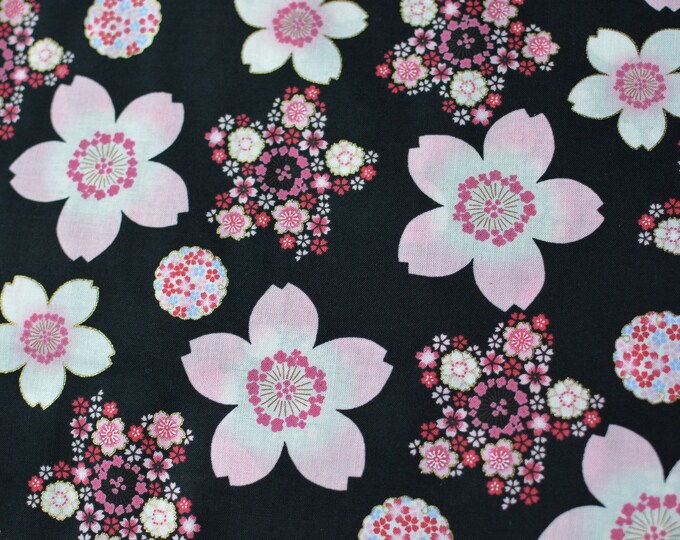 Japanese Sakura Fabric Kimono Inspired Black Metallic Gold Accent - Etsy