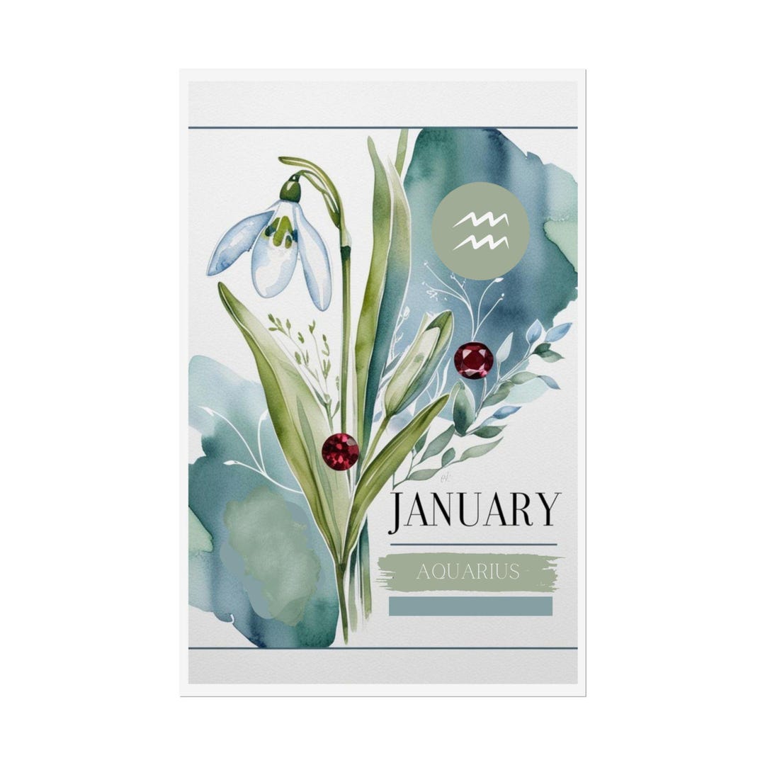 January-aquarius Birth Flower, Birth Stone, Zodiac Sign Poster, Wall ...