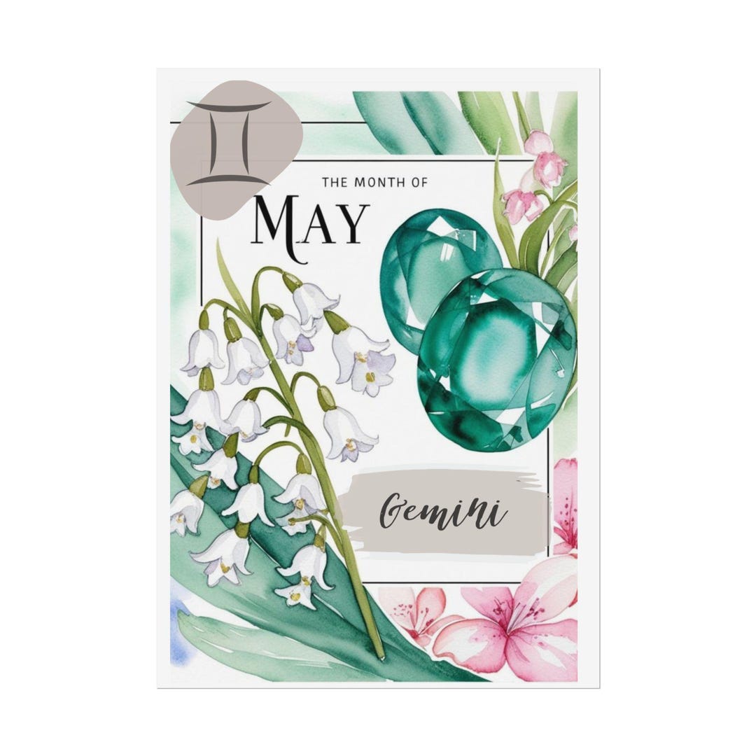 May-gemini Birth Flower and Zodiac Sign Poster, Wall Art Decor ...