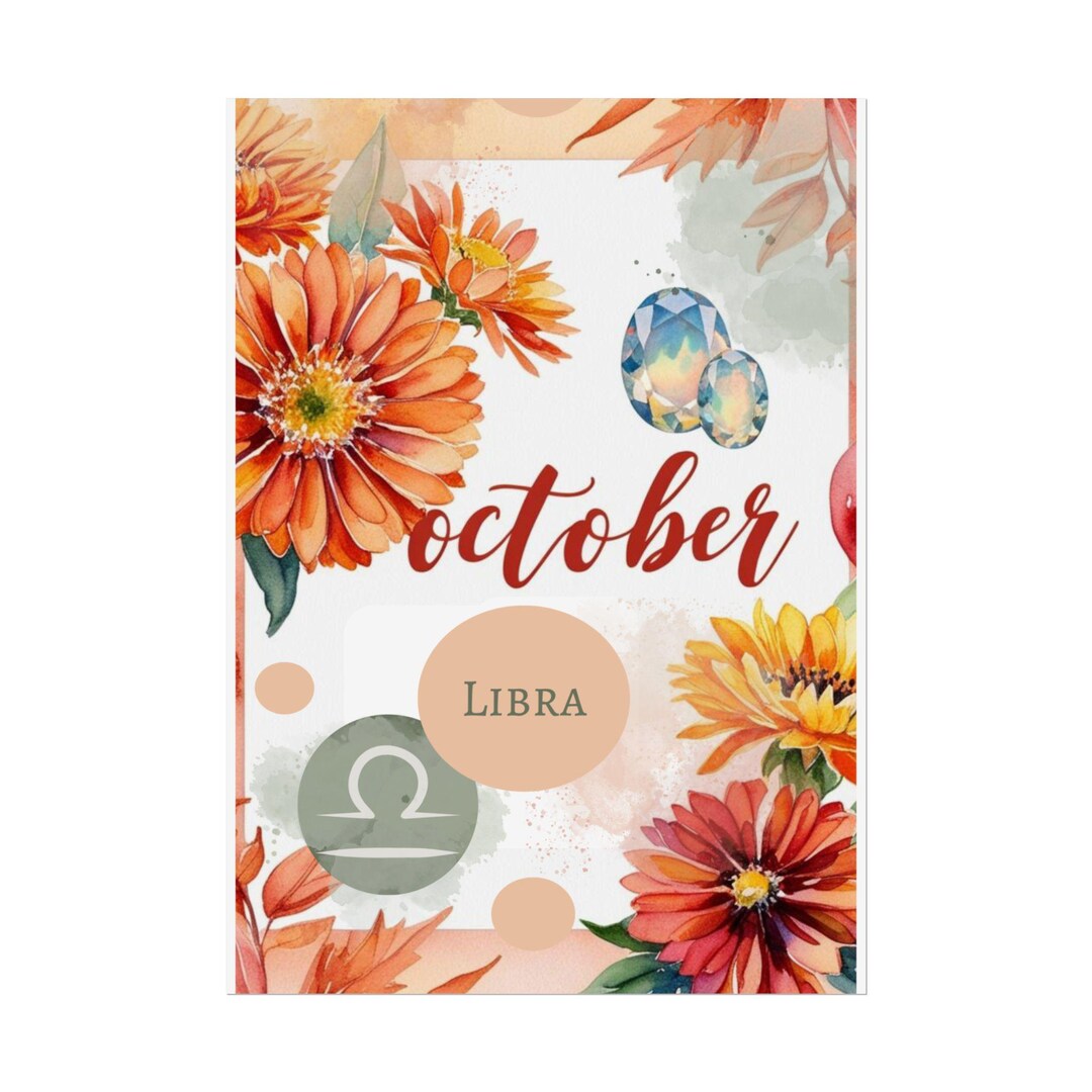 October-libra Birth Flower and Zodiac Sign Poster, Wall Art Decor ...