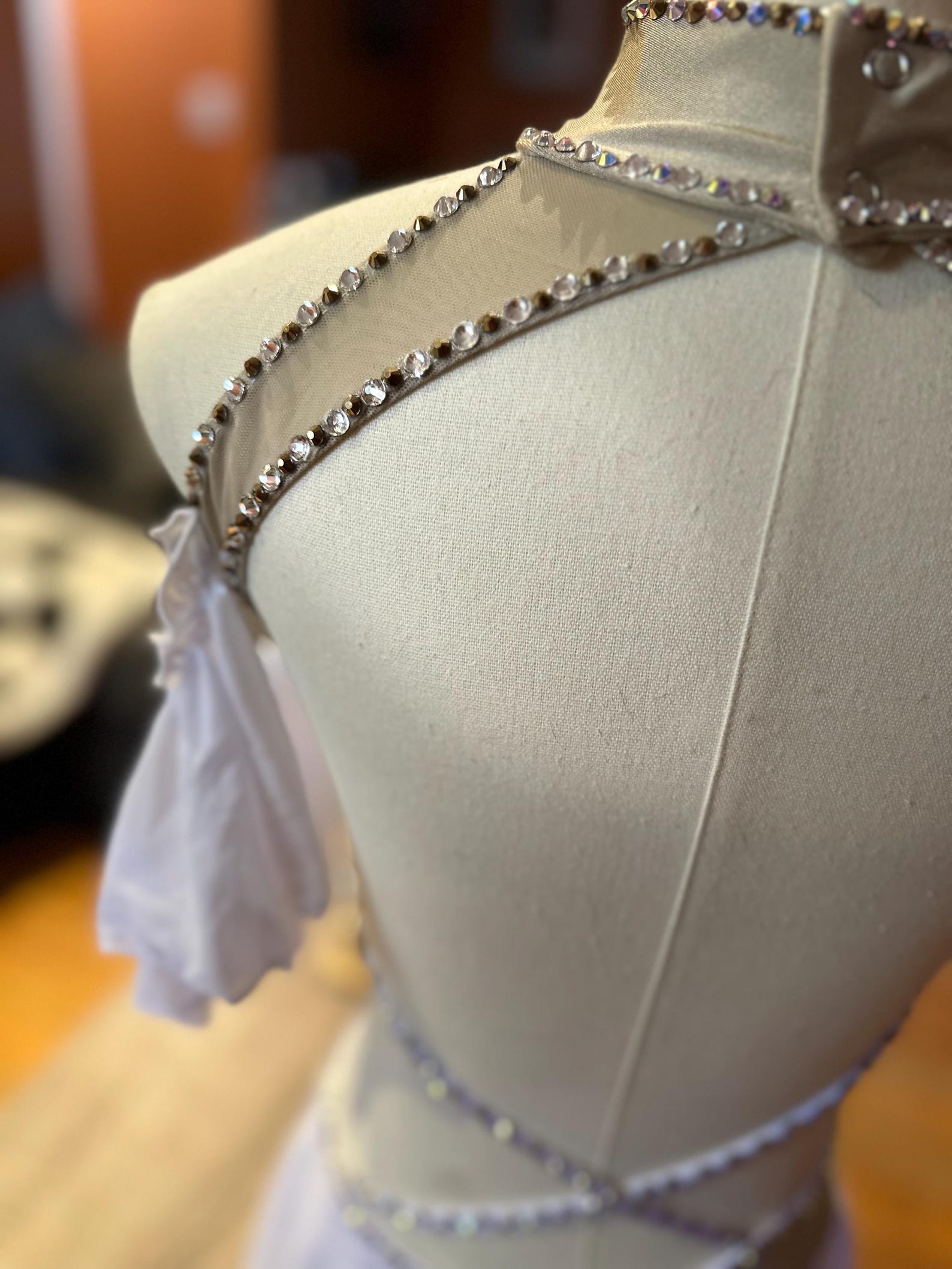 Child Extra Large Dance Costume White and Beige Gold Appliqués With ...