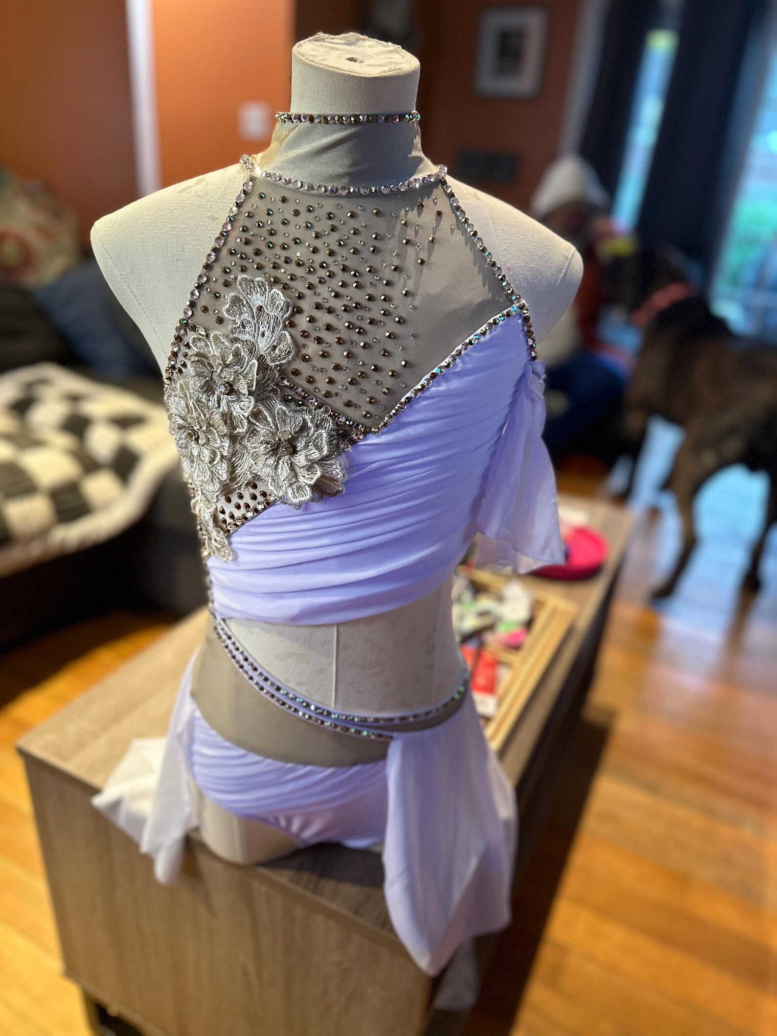 Child Extra Large Dance Costume White and Beige Gold Appliqués With ...