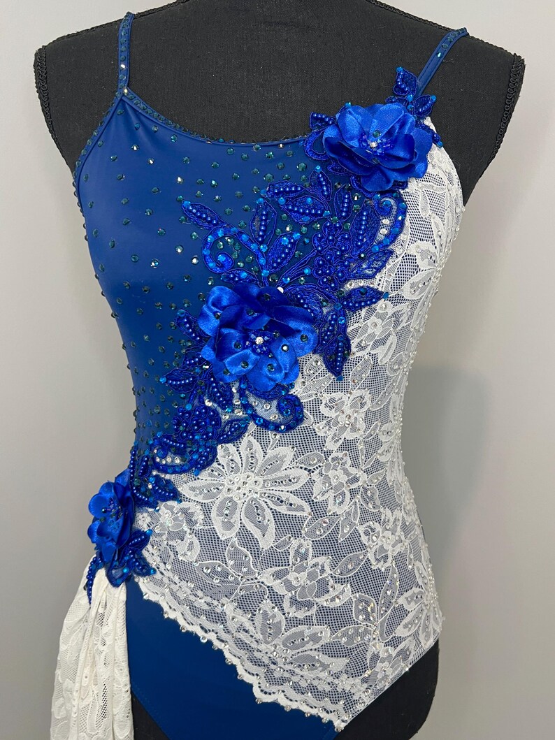 Blue and White Hand Embellished Dance Costume Adult XS Women Girl - Etsy