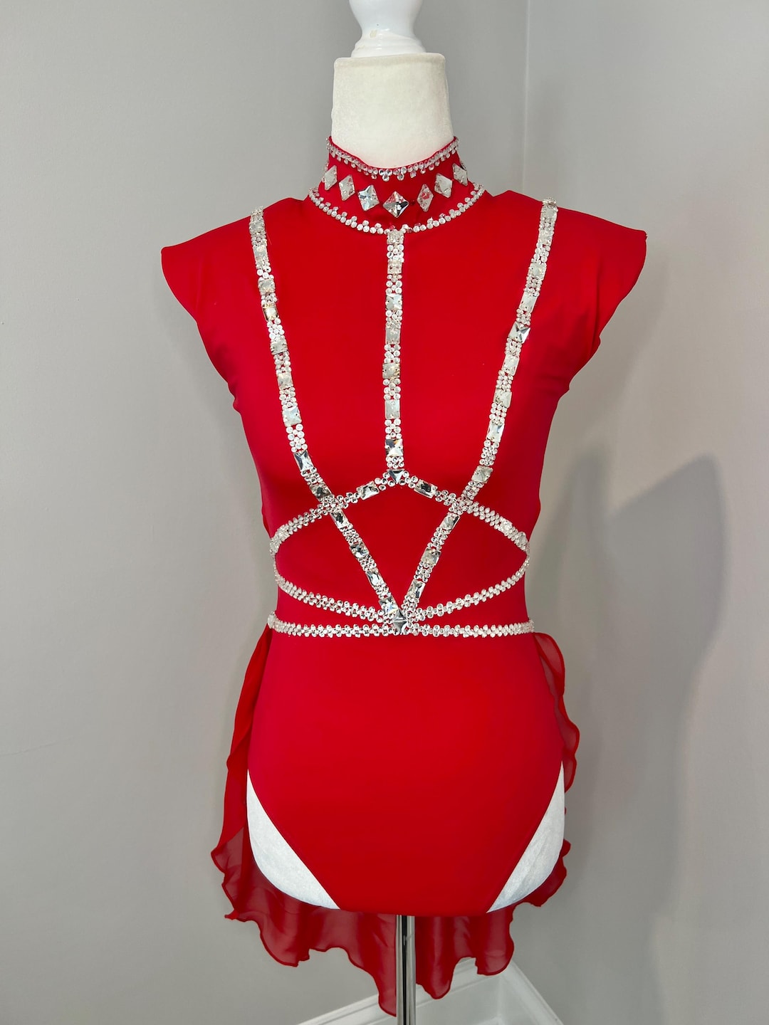 Red Dance Costume Hand Embellished Adult Medium Leotard - Etsy