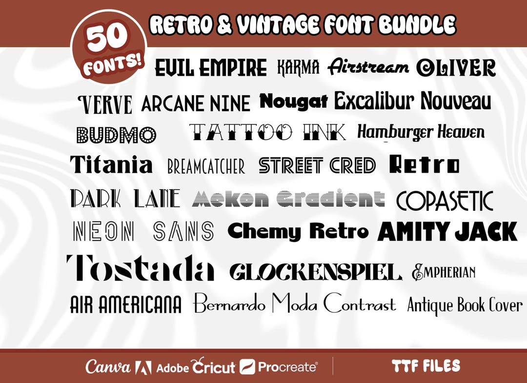 50 RETRO & VINTAGE FONTS, Premium Quality Fonts, Retro Font, Groovy ...
