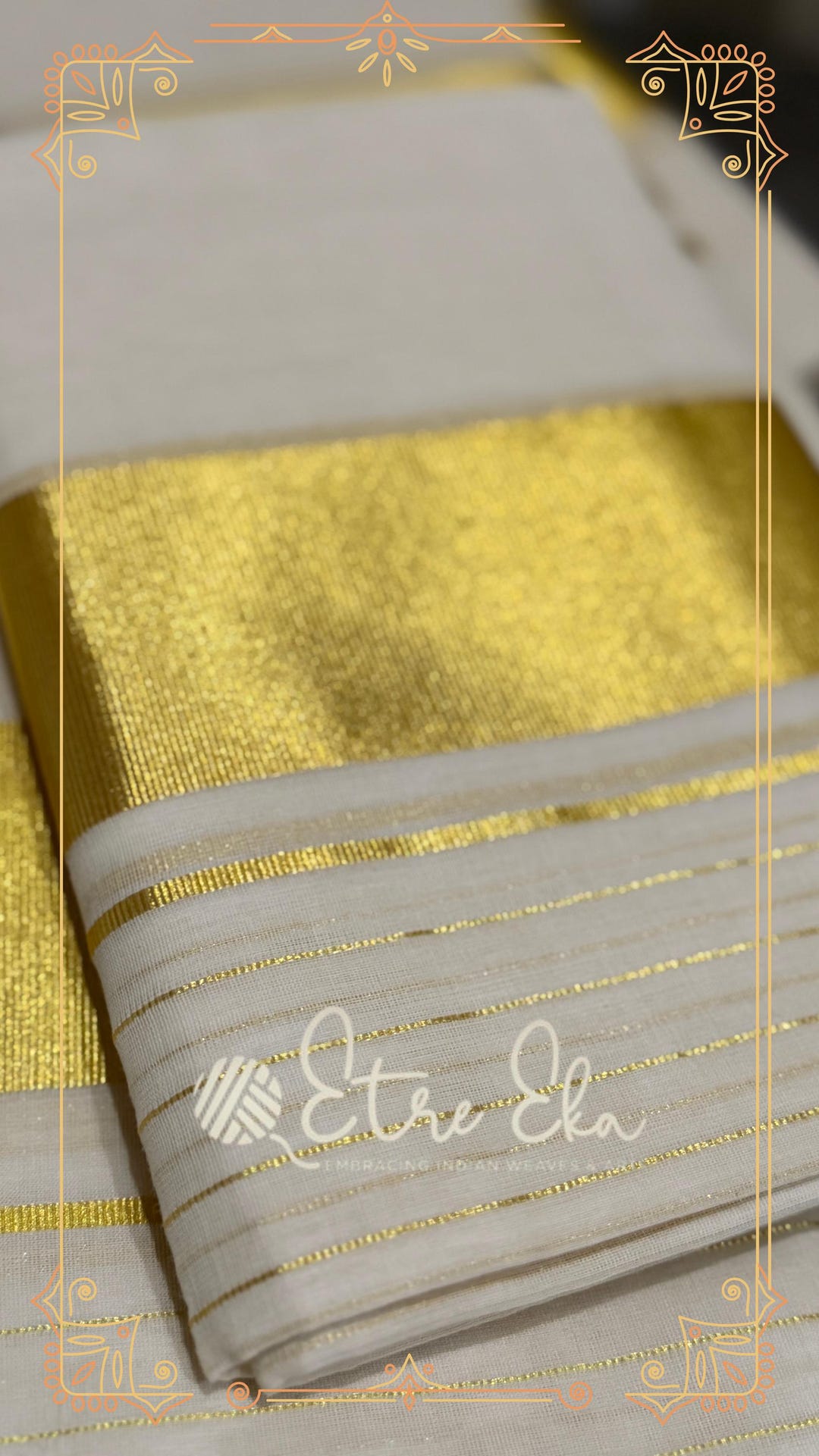 Balaramapuram Handloom Kerala Set Mundu in 2" Premium Gold Border and ...