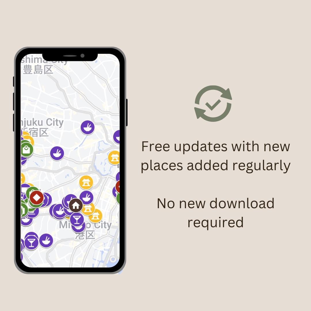 Japan Digital Travel Map for Google Maps Location Pins Tokyo Itinerary ...